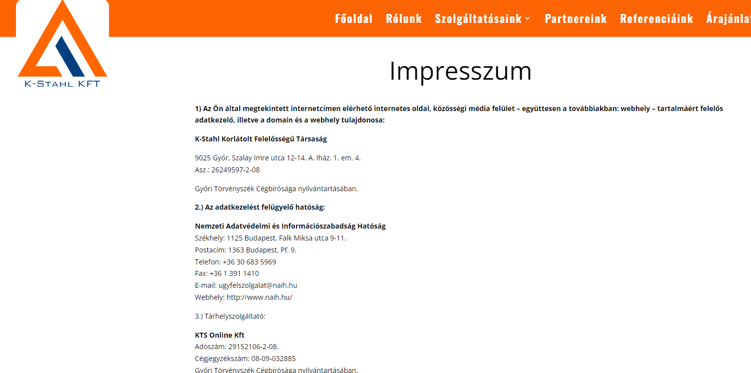 Impresszum - K-Stahl Kft.